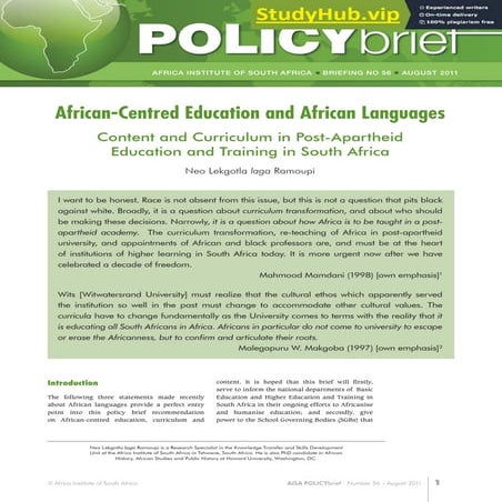 African-Centred Education And African Languages In South Africa | PDF