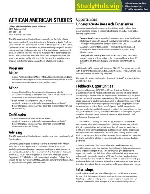 Masters in African American Studies - Curriculum Overview | PDF