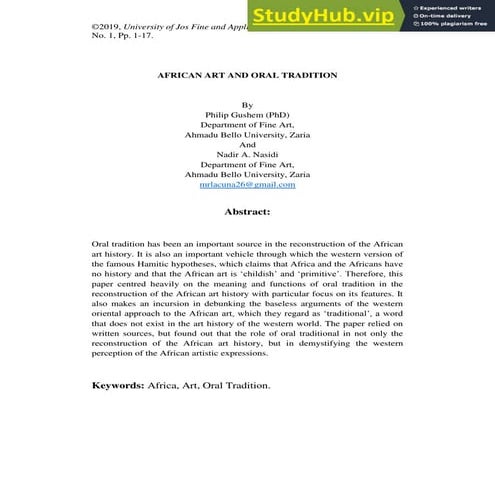AFRICAN ART AND ORAL TRADITION | PDF