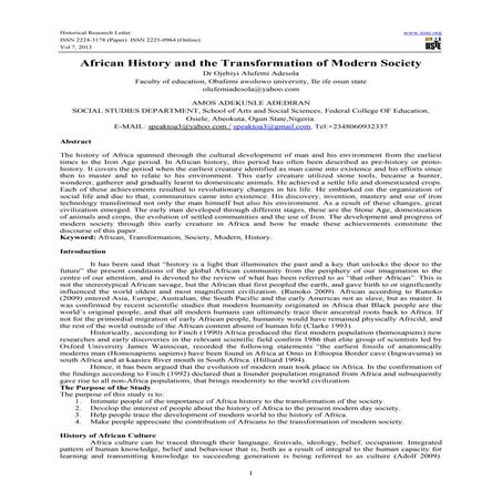 African history and the transformation of modern society | PDF
