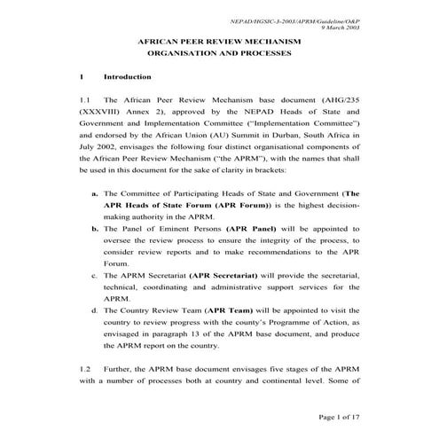 African peer review mechanism organisation and process | PDF