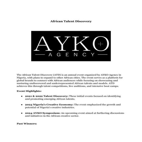 African Talent Discovery - AYKO Agency | PDF