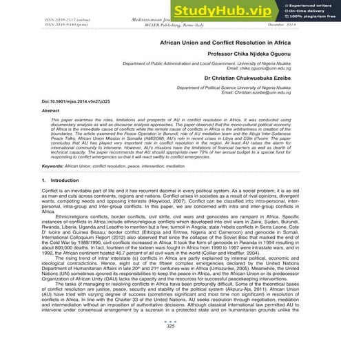 African Union And Conflict Resolution In Africa | PDF
