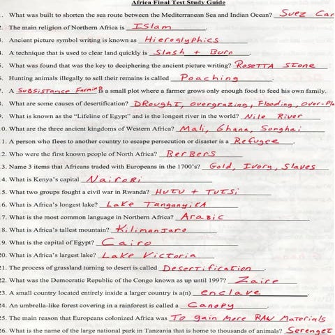 Africa study guide filled in | PPT