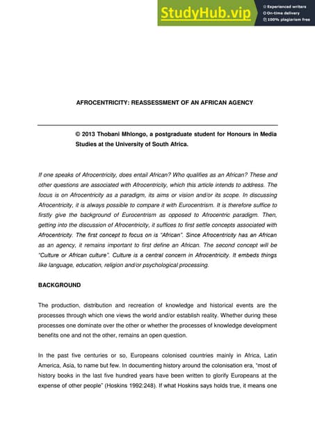 An Introduction to African Centered Sociology: Worldview, Epistemology ...