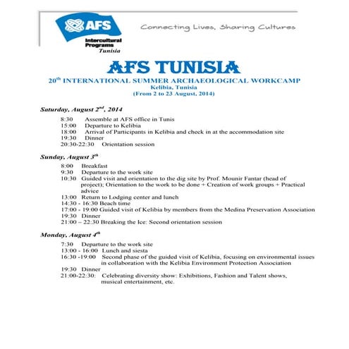 AFS Tunisia : international summercamp | PDF