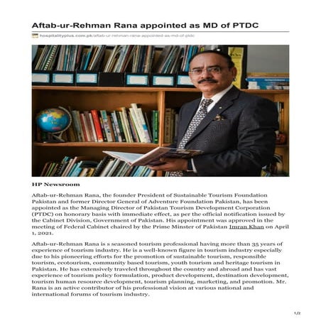 Aftab ur-rehman rana appointed as md of ptdc (1) | PDF