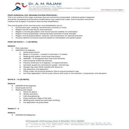 After pcl-reconstruction - POSTSURGICAL PCL REHABILITATION PROTOCOL | PDF