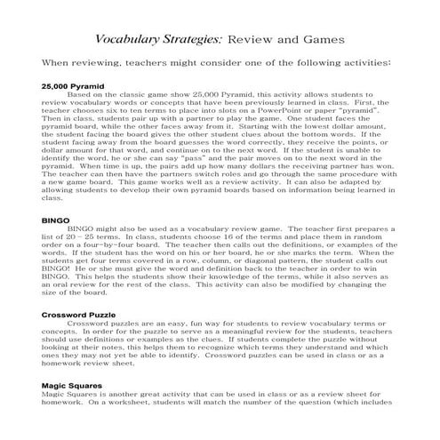 After And Review Vocabulary Strategies | PDF
