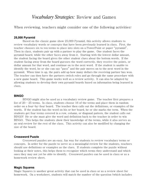 Vocabulary Activities and Games.ppt