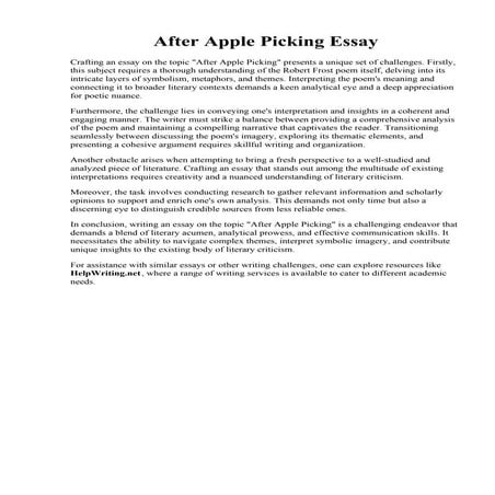 After Apple Picking Essay. After Apple Picking.docx - After Apple Picking Michael Herber 12/2/19 ...