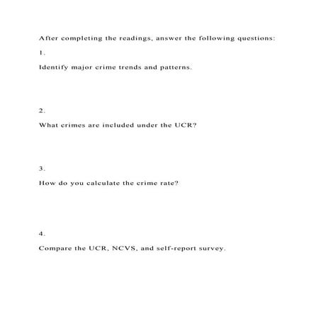 After completing the readings, answer the following questions1..docx | Crime & Harmful Acts to ...
