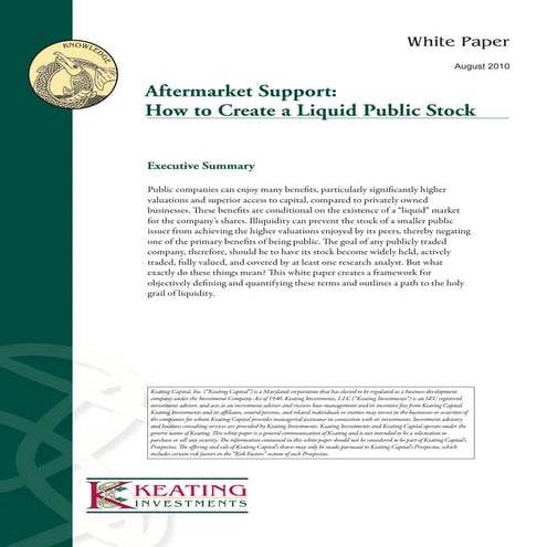 Aftermarket Support: How to Create a Liquid Public Stock | PDF