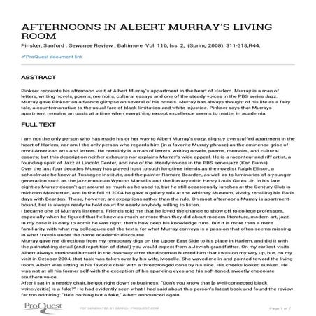 Afternoons in Albert Murray's Living Room by Sanford Pinsker | PDF