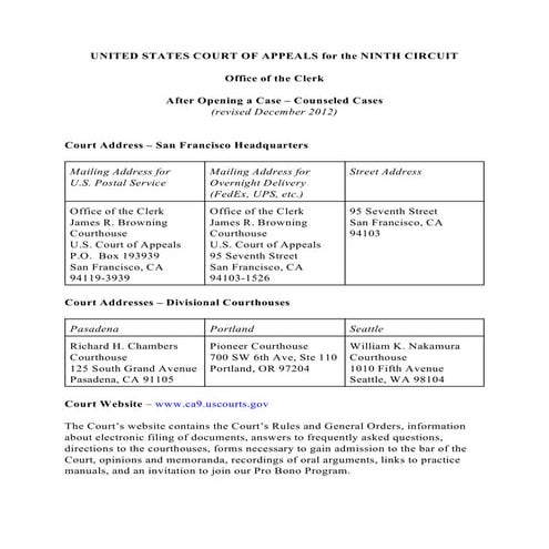 After opening an appeals case by pro se litigants – 9th circuit | PDF