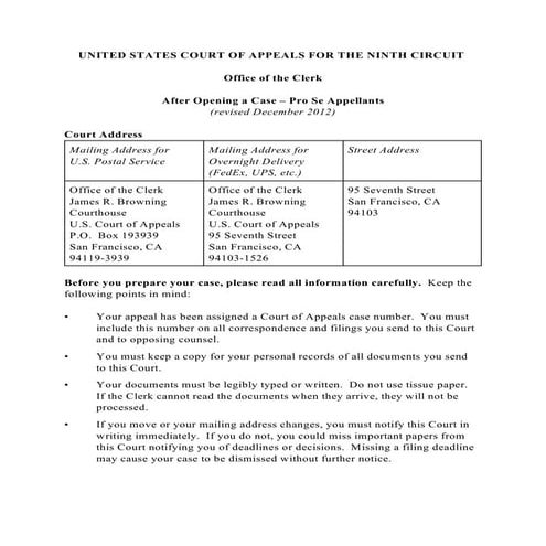 After opening an appeals case by pro se litigants – 9th circuit | PDF
