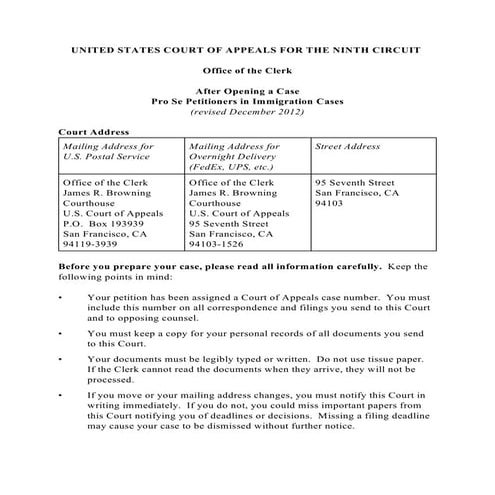 After opening an immigration case for pro se litigants – 9th circuit | PDF