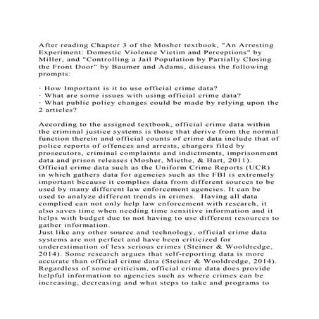 After reading Chapter 3 of the Mosher textbook, An Arresting Expe.docx