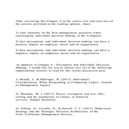 After reviewing this Chapter 6 in the course text and also two o | DOCX