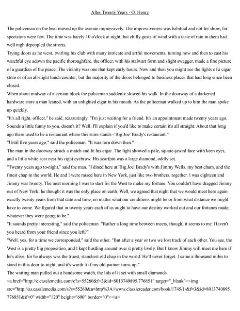 After twenty years by O. Henry | PPT