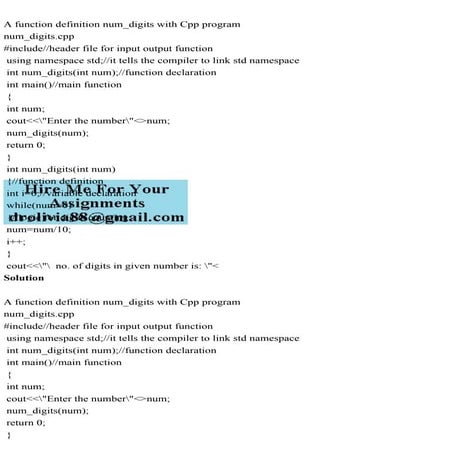 A Function Definition Numdigits With Cpp Programnumdigitscpppdf 