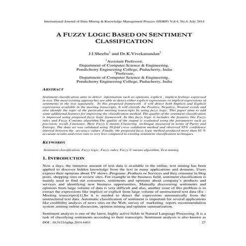 A Fuzzy Logic Based On Sentiment Pdf
