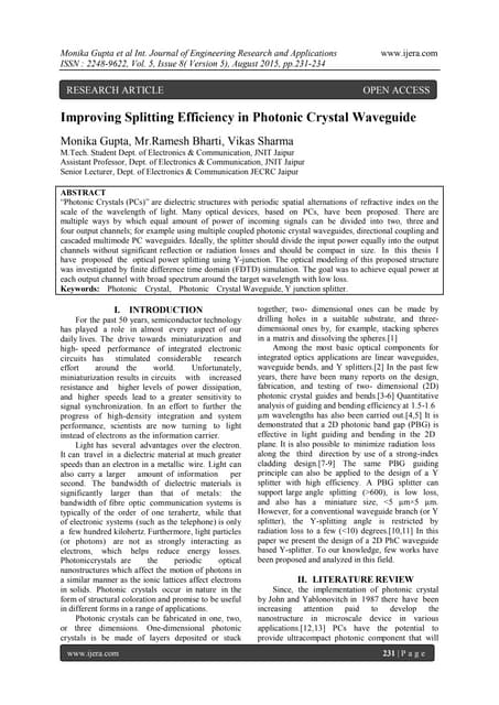 Improving Splitting Efficiency In Photonic Crystal Waveguide Pdf
