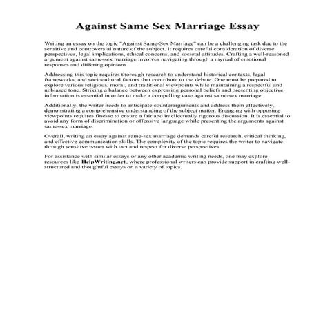 Against Same Sex Marriage Essay. St. Mary's University (Texas) | PDF