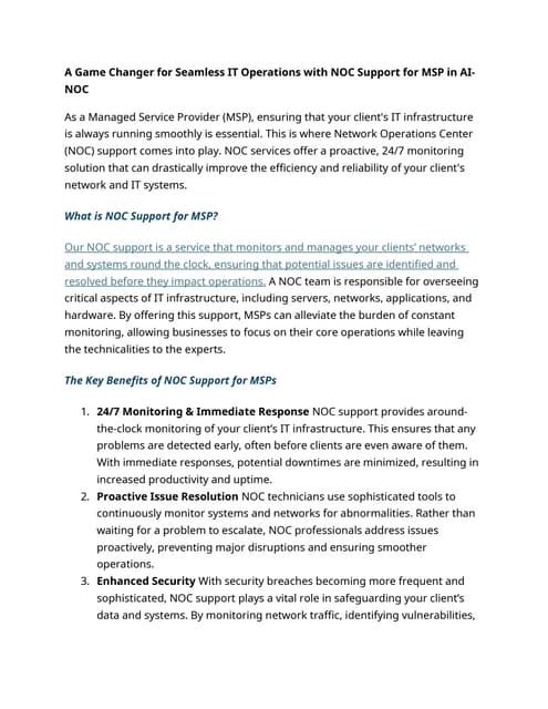Network Operations Center (NOC Services) | PDF