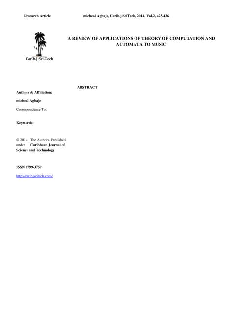 A Review Of Applications Of Theory Of Computation And Automata To Music Pdf