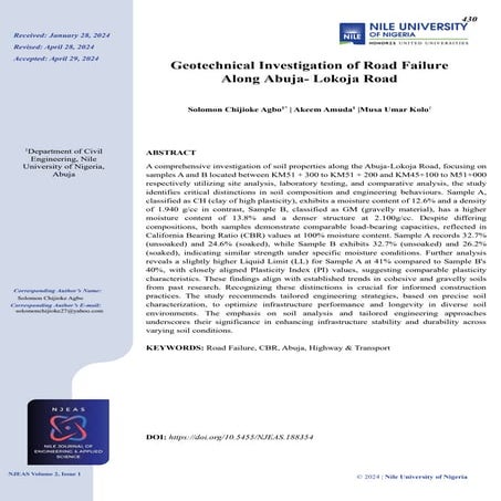 Geotechnical Investigation of Road Failure Along Abuja- Lokoja Road | PDF