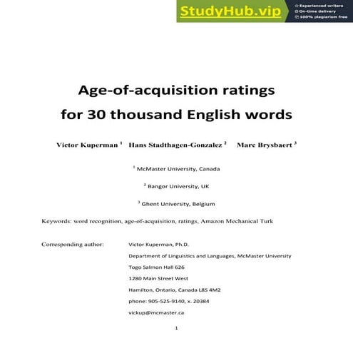 Age-Of-Acquisition Ratings For 30 Thousand English Words | PDF