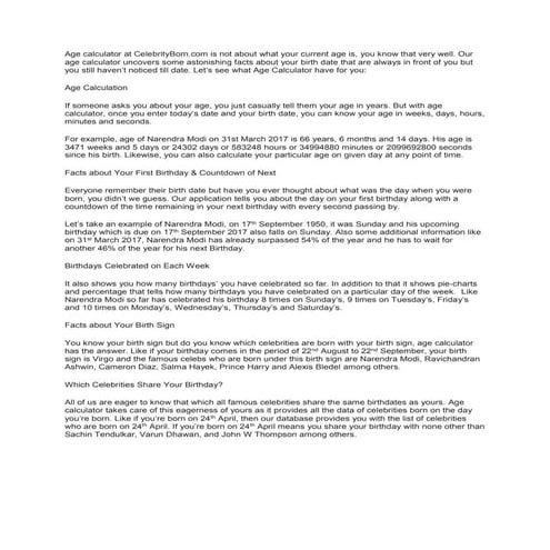 Age Calculator - Uncommon Facts about Your Birthday | PDF