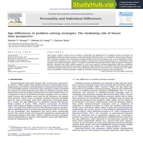 Age Differences In Problem Solving Strategies The Mediating Role Of Future Time Perspective | PDF
