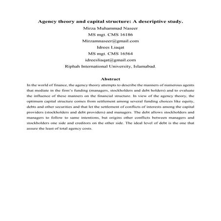 Agency theory and capital structure | PDF
