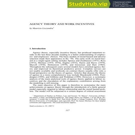 Agency Theory And Work Incentives | PDF