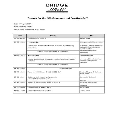 Agenda- ECD Community of Practice meeting- 14 Aug 2014 | PDF