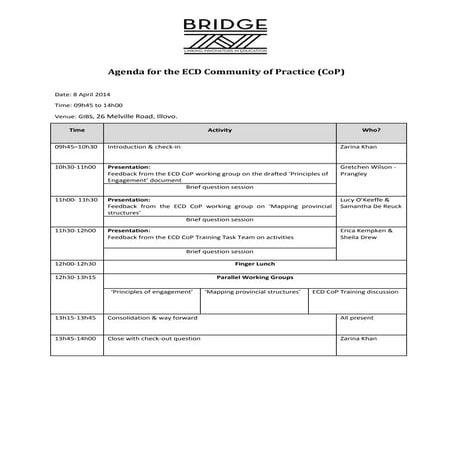 BRIDGE ECD CoP meeting agenda-8 april 2014 | PDF