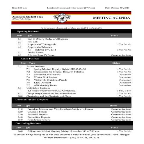 ASB Agenda 10 31-14 | PDF