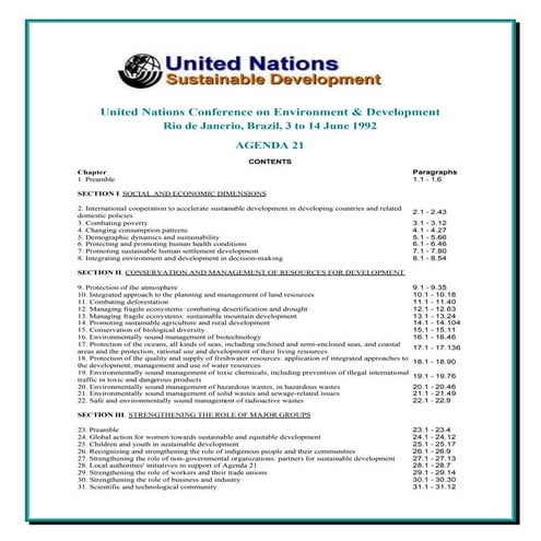 Agenda 21: United Nations Conference on Environment & Development Rio ...