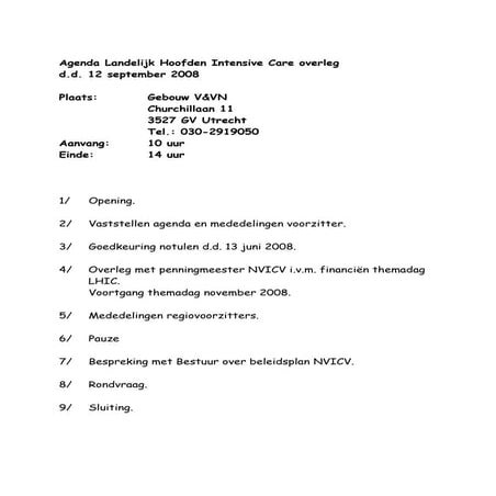 Agenda landelijk hoofden intensive care overleg sept 2008 | DOC