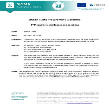 Agenda, SIGMA Workshop on PPP contracts, Turkey, 11-12 April 2018 | PDF
