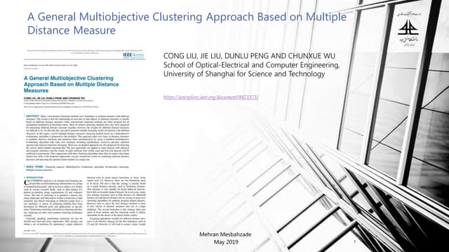 A General Multiobjective Clustering Approach Based On Multiple Distance