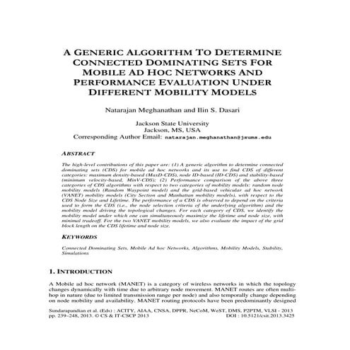 A Generic Algorithm To Determine Connected Dominating Sets For Mobile
