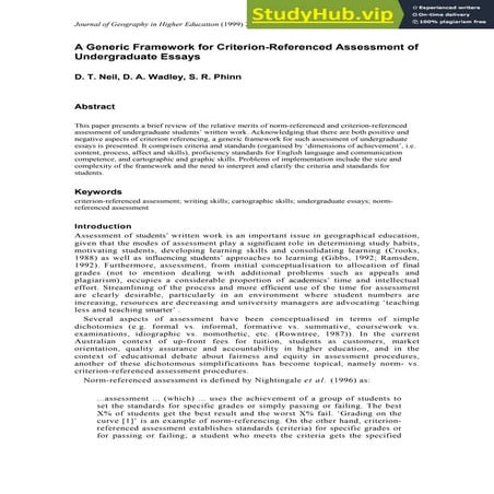 A Generic Framework For Criterion-Referenced Assessment Of Undergraduate Essays | PDF