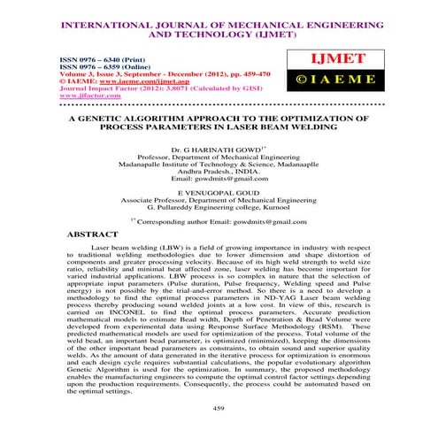 A Genetic Algorithm Approach To The Optimization Pdf