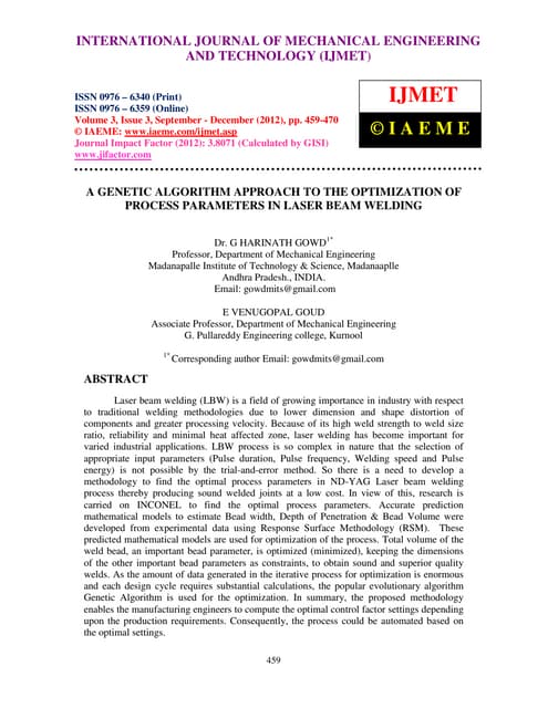 A Genetic Algorithm Approach To The Optimization Pdf