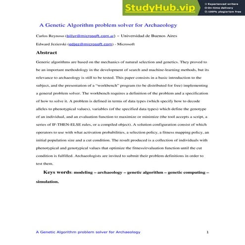 A Genetic Algorithm Problem Solver For Archaeology Pdf 