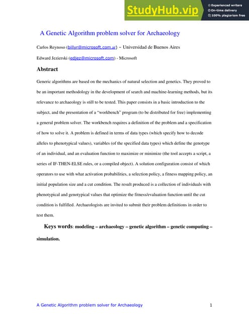 A Genetic Algorithm Problem Solver For Archaeology Pdf