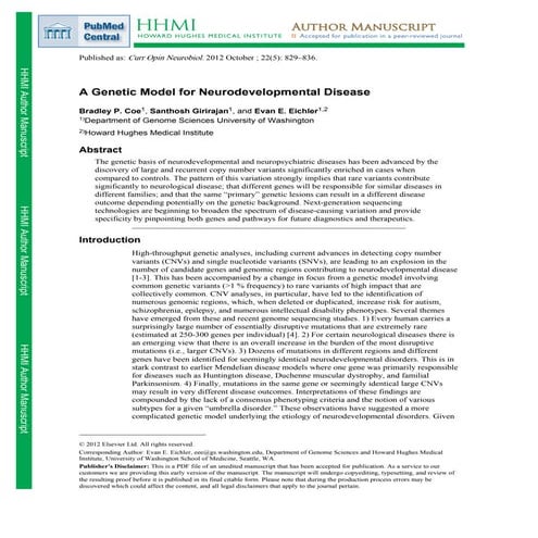 A genetic model for neurodevelopmental disease | PDF
